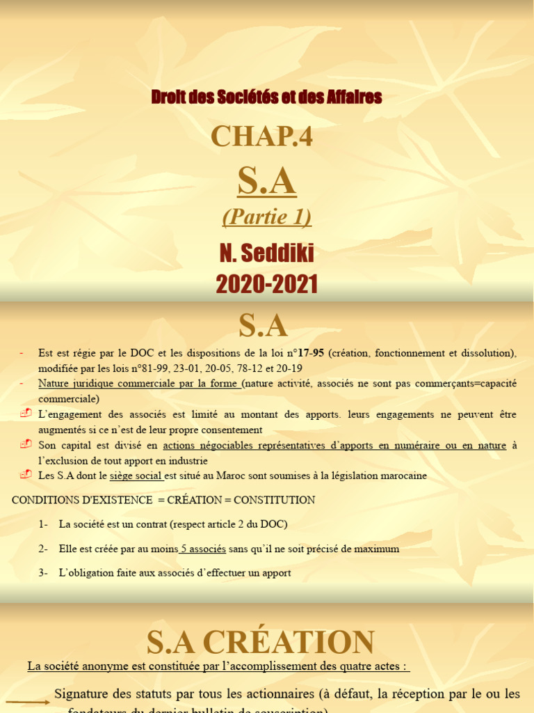 Copie de Chapitre 4 La SA | PDF | Répartition | Actionnaire