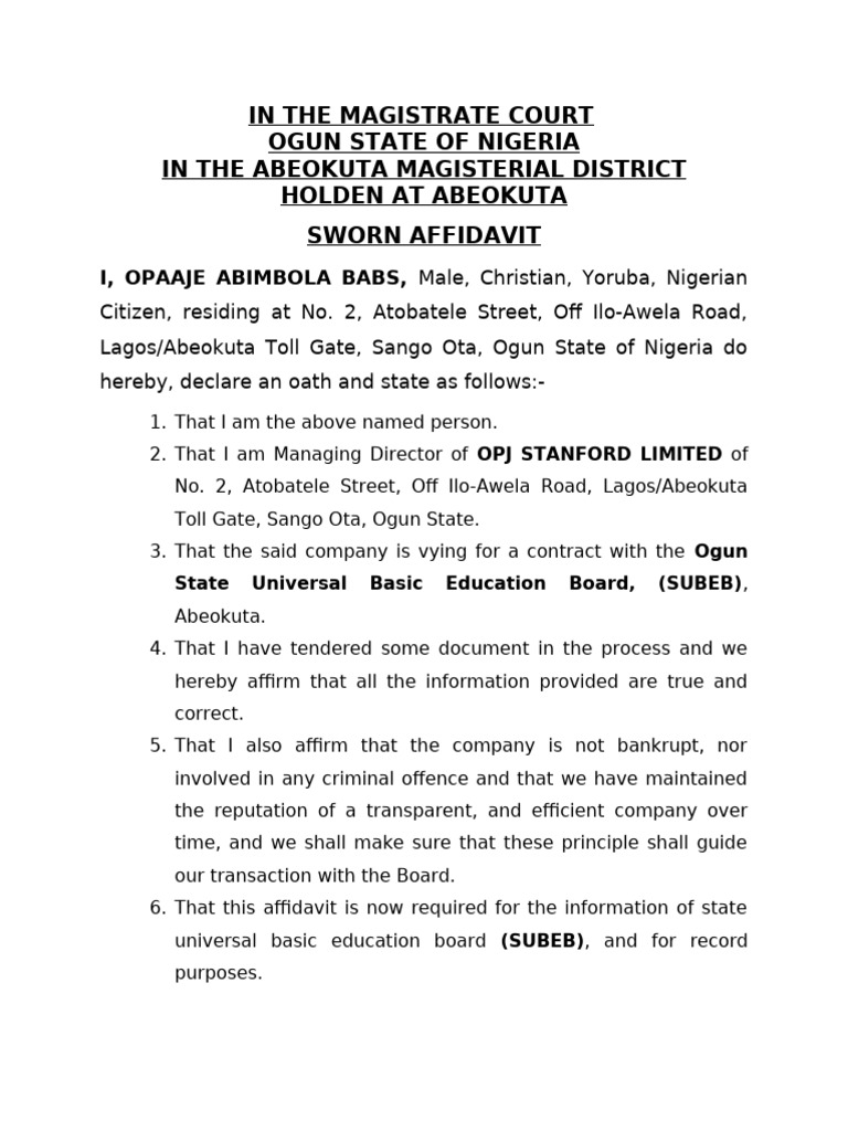 Contract Affidavit | PDF