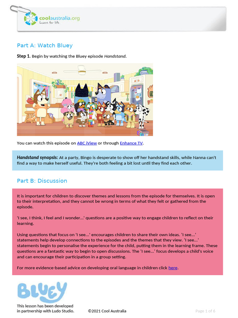 04 - Bluey Handstand Perseverence Early Learning-Teacher Worksheet ...