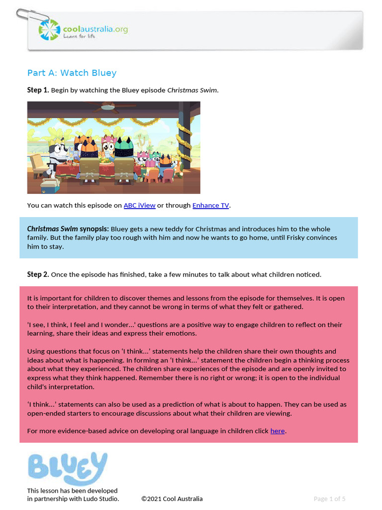 Bluey Lesson for Young Learners | PDF | Learning | Emotions
