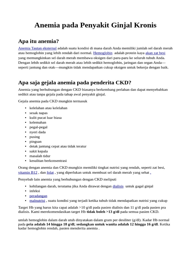 Anemia pada Pasien Penyakit Ginjal CKD | PDF | Memasak, Makanan ...