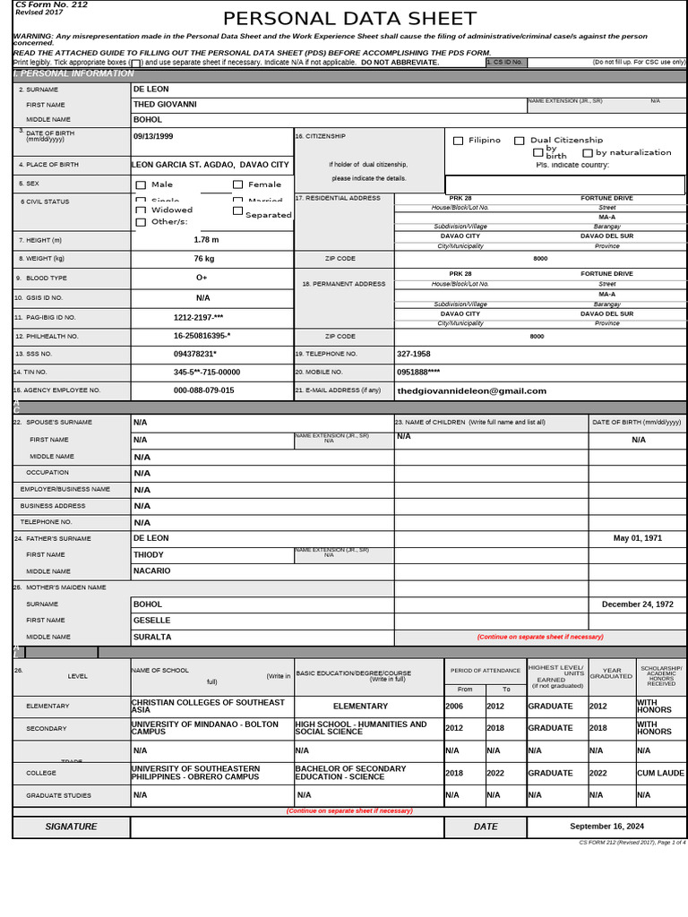 PDS CS Form 212 Sample | PDF | Justice | Crime & Violence