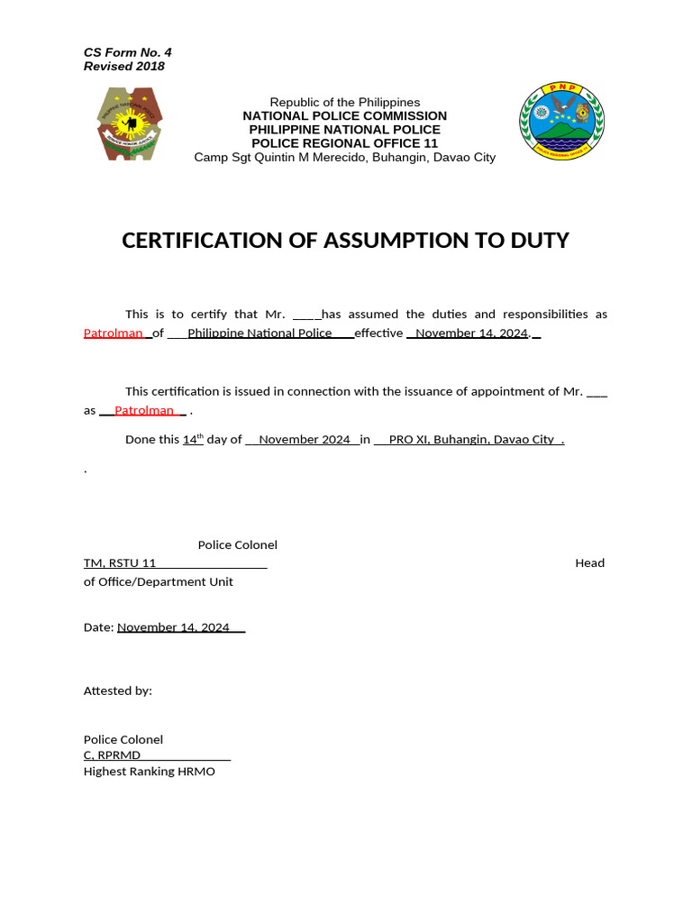 5.-Assumption-of-Duty-Sample | PDF