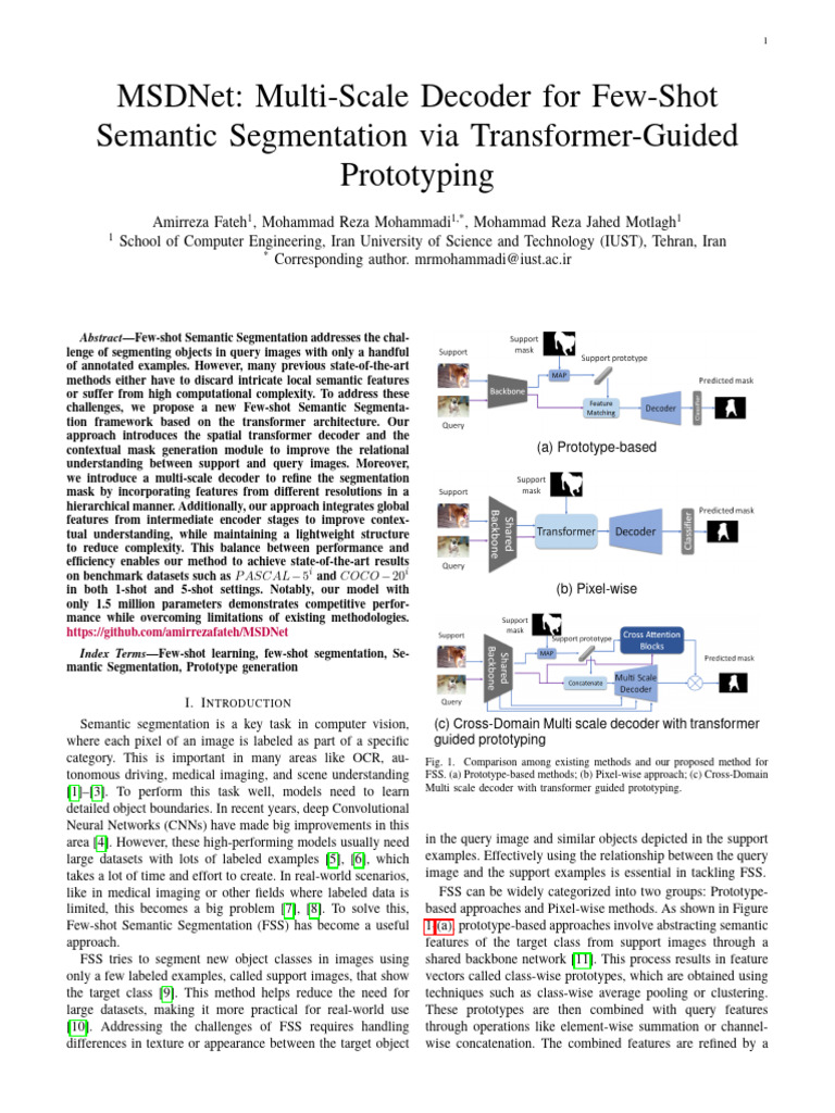 Msdnet Multi Scale Decoder For Few Shot Semantic S Pdf Image Segmentation Data Compression