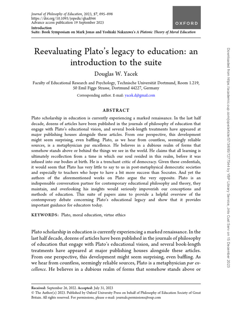 Yacek - Reevaluating Plato | PDF | Plato | Socrates