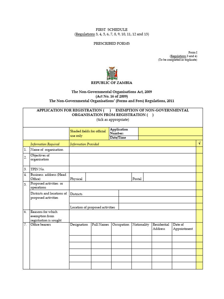 Zambia NGO Registration Application Form | PDF | Domain Name Registrar ...