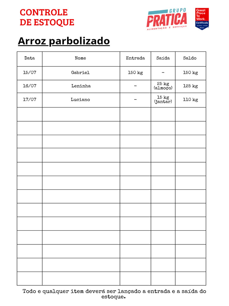 Ficha para Controle de Estoque | PDF