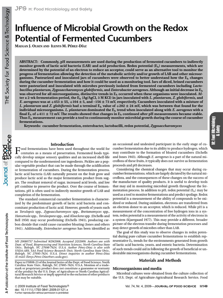 Influence of Microbial Growth On The Redox Potential of Fermented ...