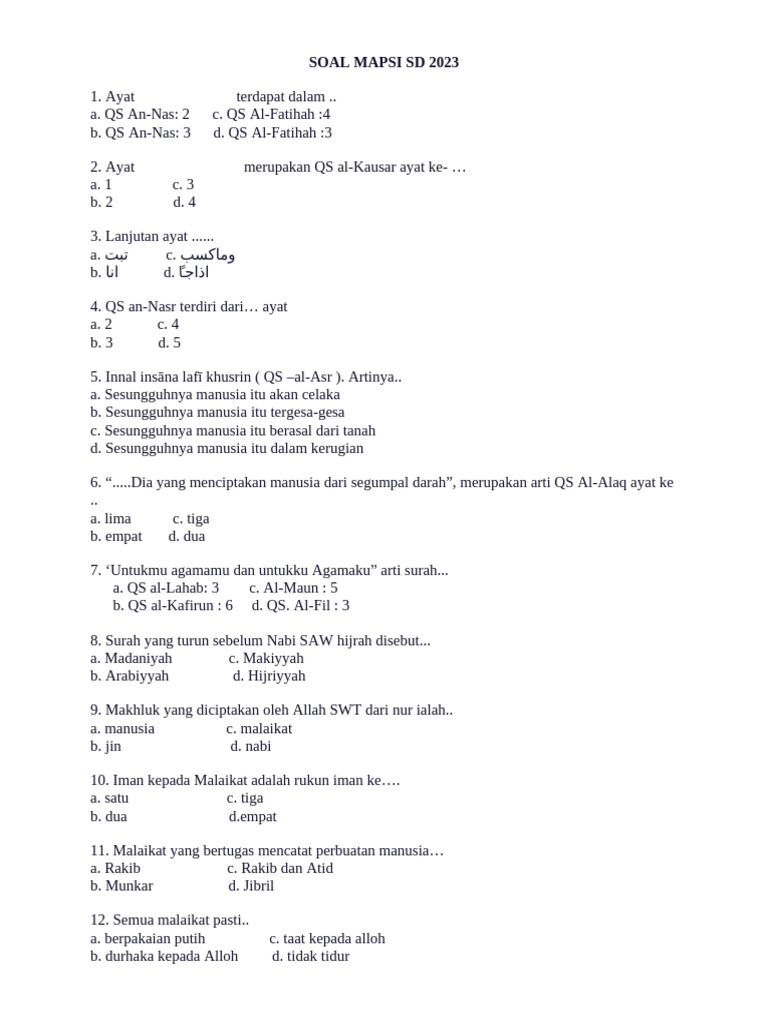 Soal Mapsi SD 2023 | PDF | Perjalanan | Kajian Bahasa Asing