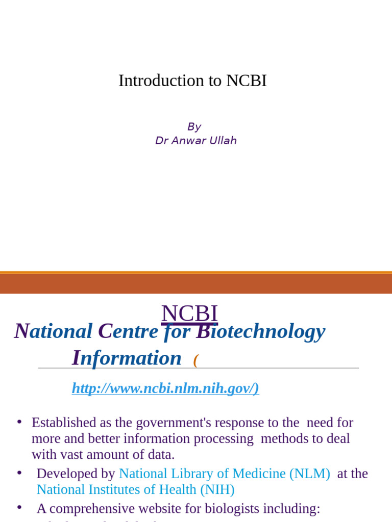 Introduction To NCBI | PDF | National Center For Biotechnology Information | Biochemistry