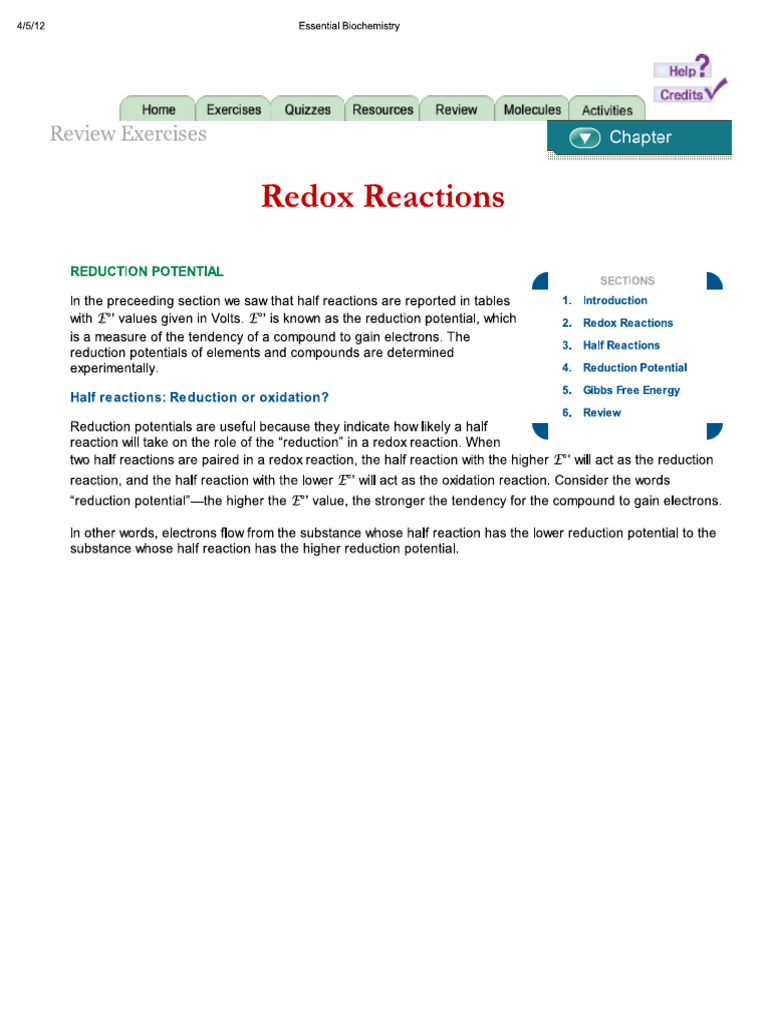 Essential-Biochemistry Reduction-Potentials | PDF