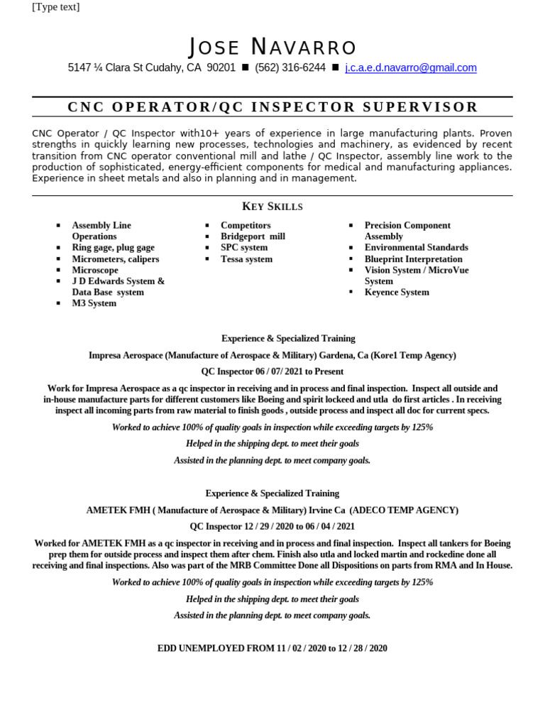 Jose Resume Updated 6 2021 | PDF | Efficient Energy Use | Numerical Control