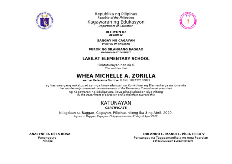 Certificate of Graduate-Grade 6 | PDF