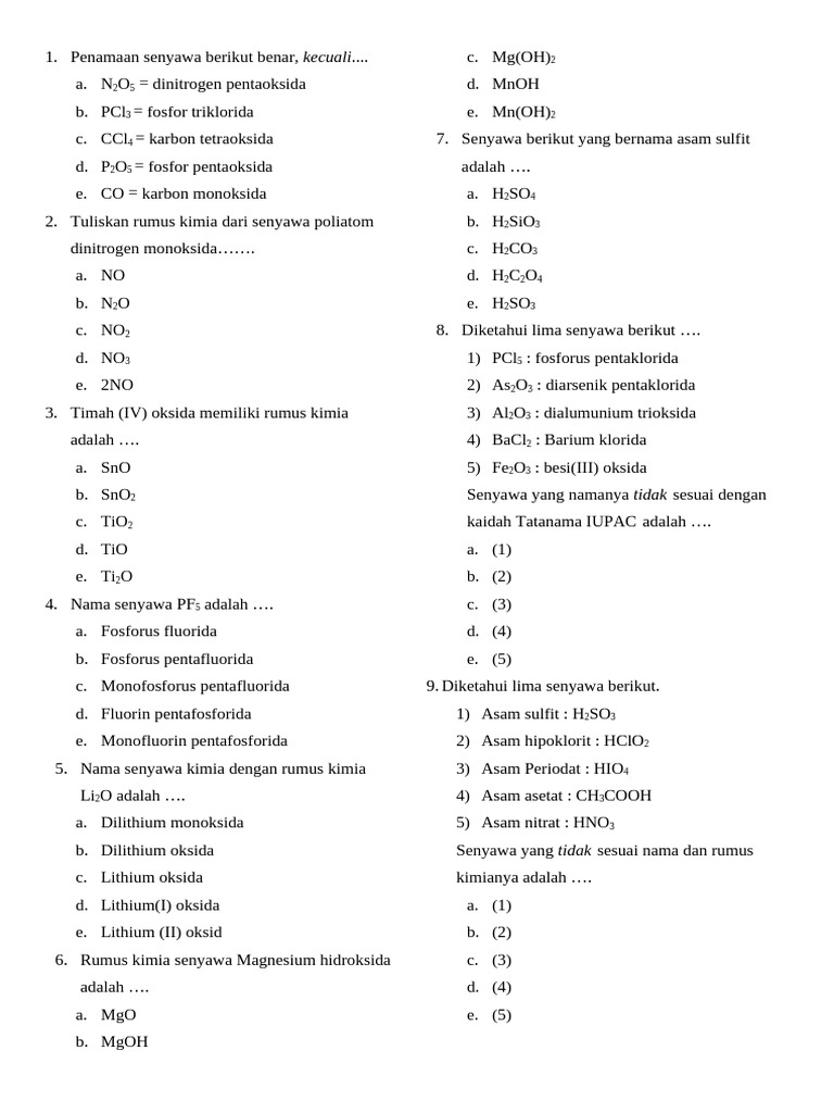 Soal Kimia Kelas 10 | PDF