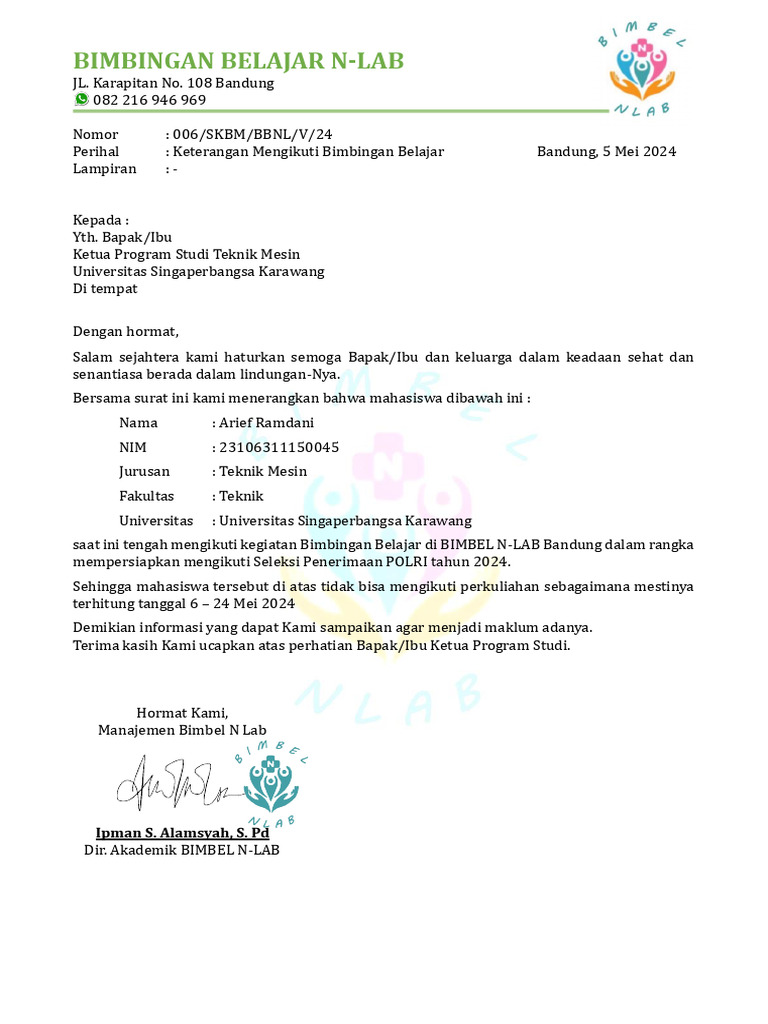 Surat Keterangan Arief Ramdani | PDF