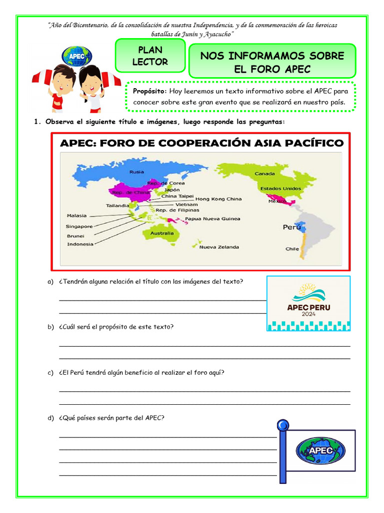 Ficha-Plan Lector-Nos Informamos Sobre La Apec | PDF | Cooperacion economica Asia Pacifico