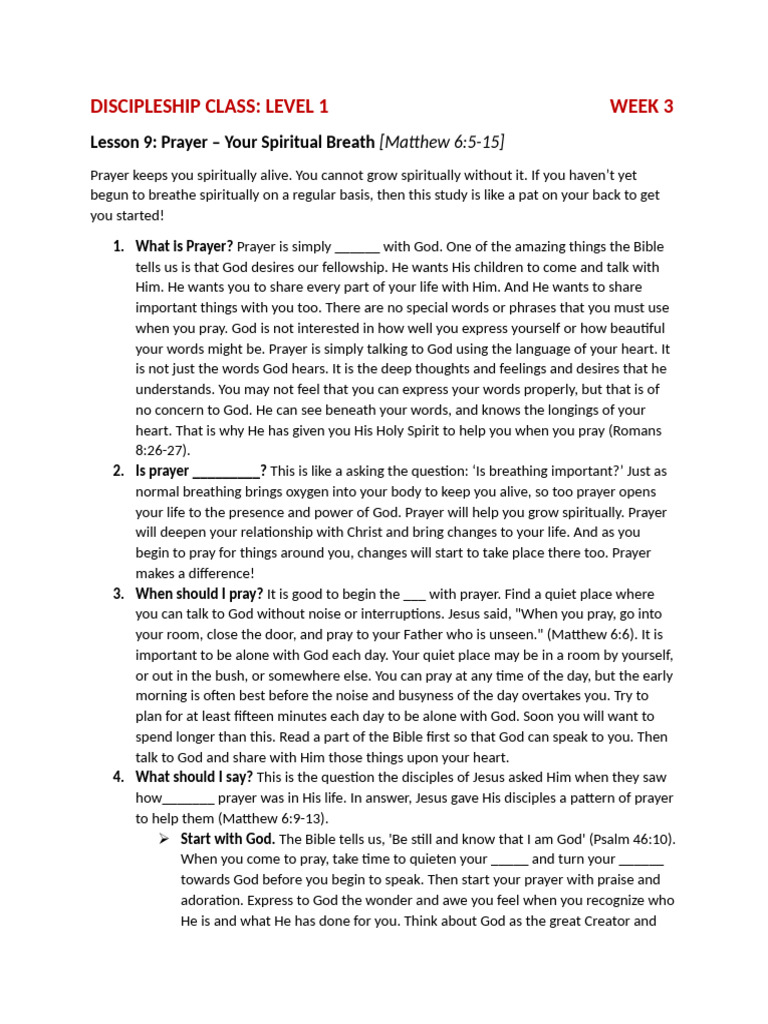 DISCIPLESHIP CLASS WEEK 3 Lesson 9 12 | PDF | Prayer | Jesus
