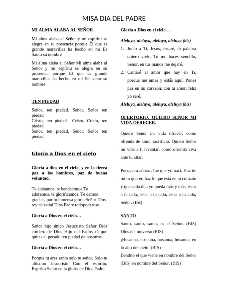 Mi alma alaba al Señor: Misa Día del Padre | PDF | Cristo (título ...