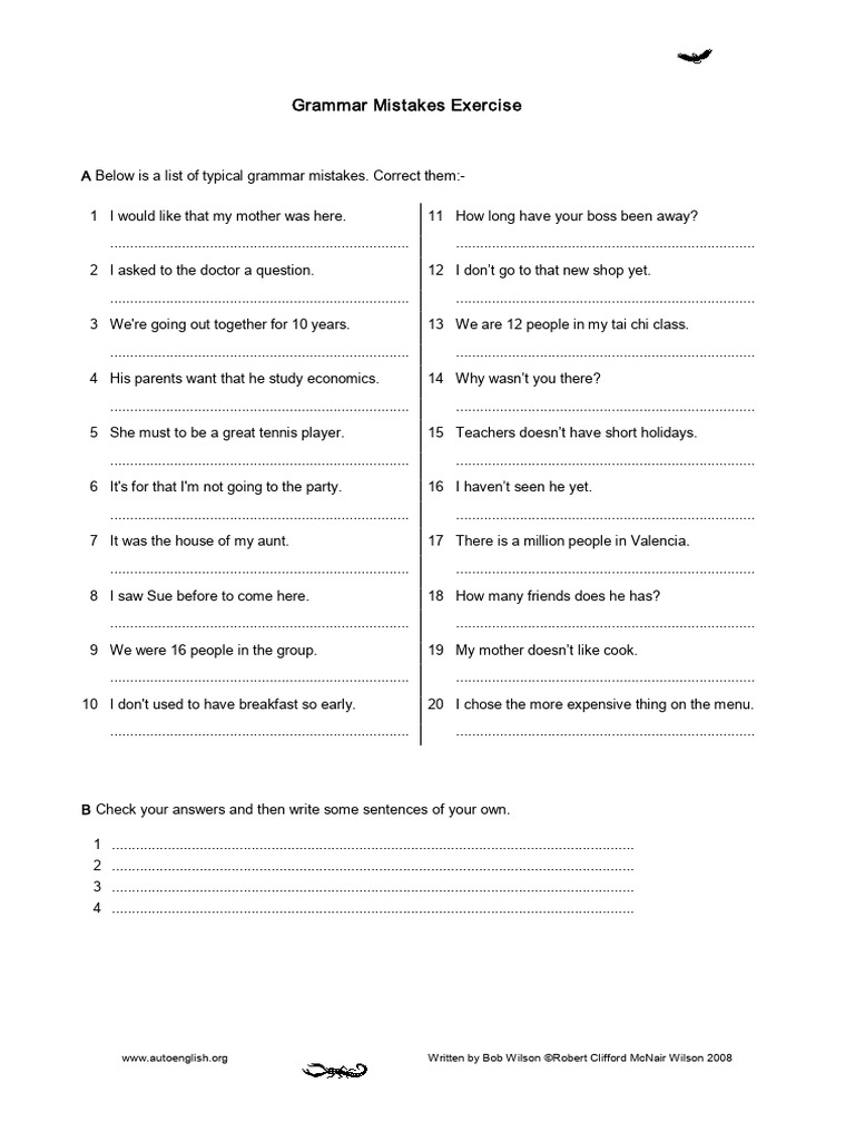 Grammar Error Exercise 01 | PDF | Linguistics