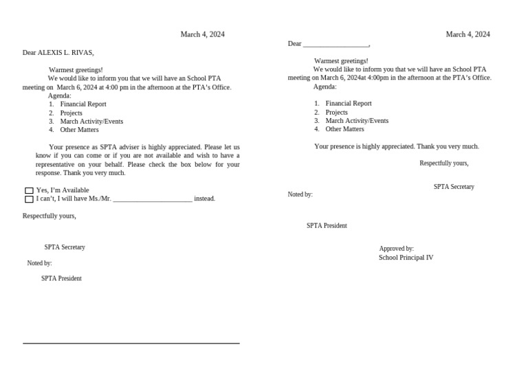 PTA Meeting Letter Revise | PDF