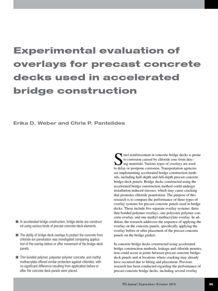 Experimental Evaluation of Overlays For Precast Concrete Decks Used in ...