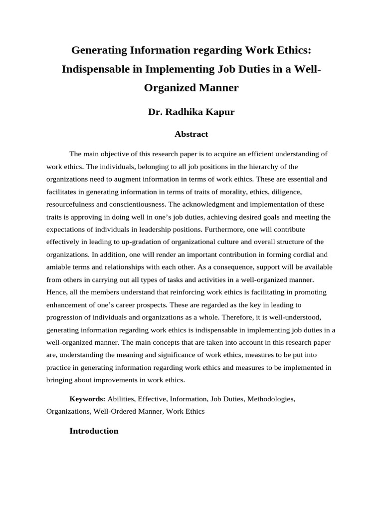 Understanding Work Ethics for Job Success | PDF | Disciplines | Methodology