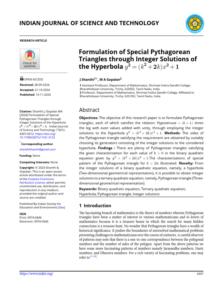 Formulation of Special Pythagorean Triangles Throu | PDF | Triangle ...