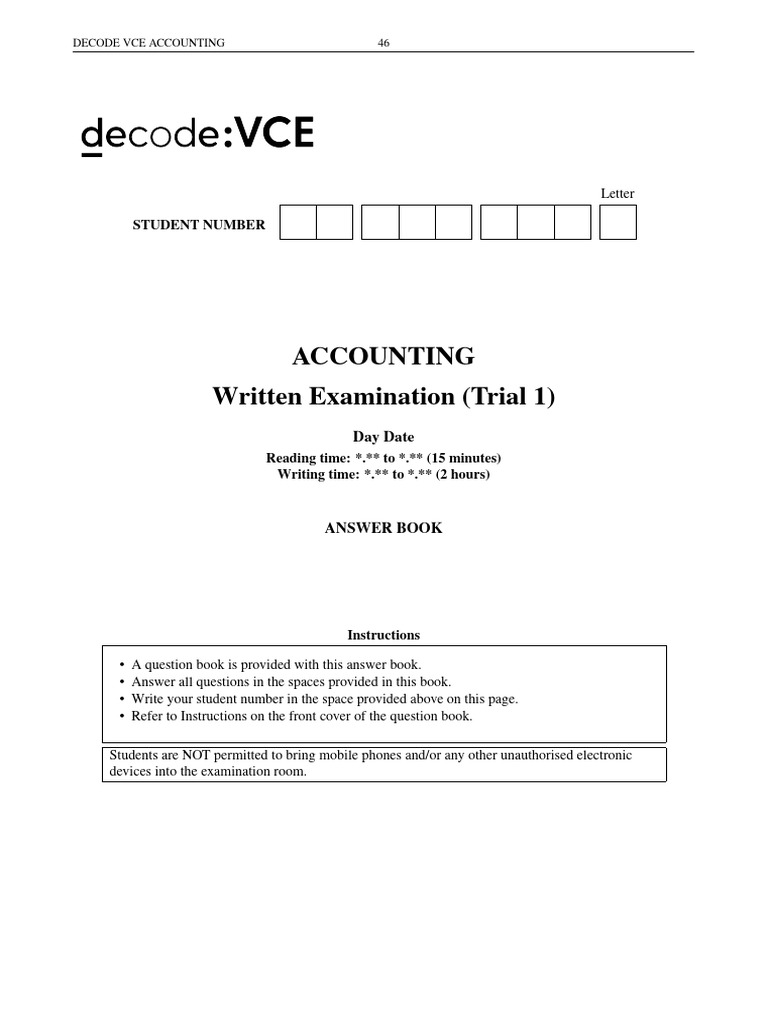VCE Accounting Trial Exam Guide | PDF | Debits And Credits | Financial ...