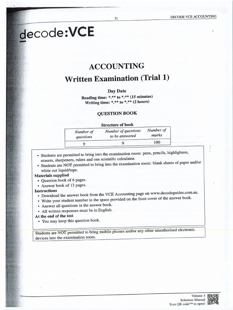 2021 Decode Accounting Trail Exam 1 Question Booklet | PDF