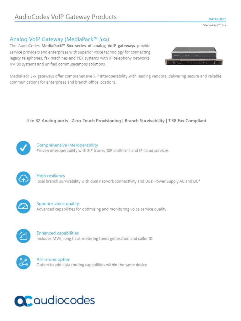 Mediapack 5xx MP 5xx Series Analog Voip Gateways Datasheet | PDF | I ...