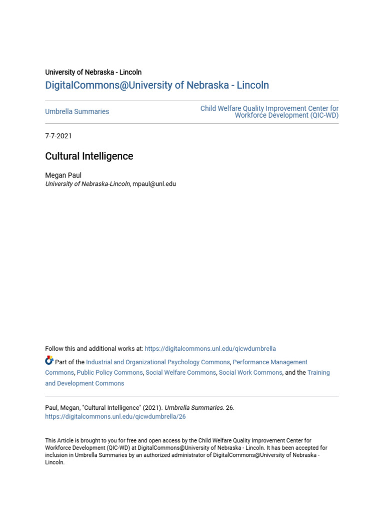 Cultural Intelligence | PDF | Metacognition | Motivational
