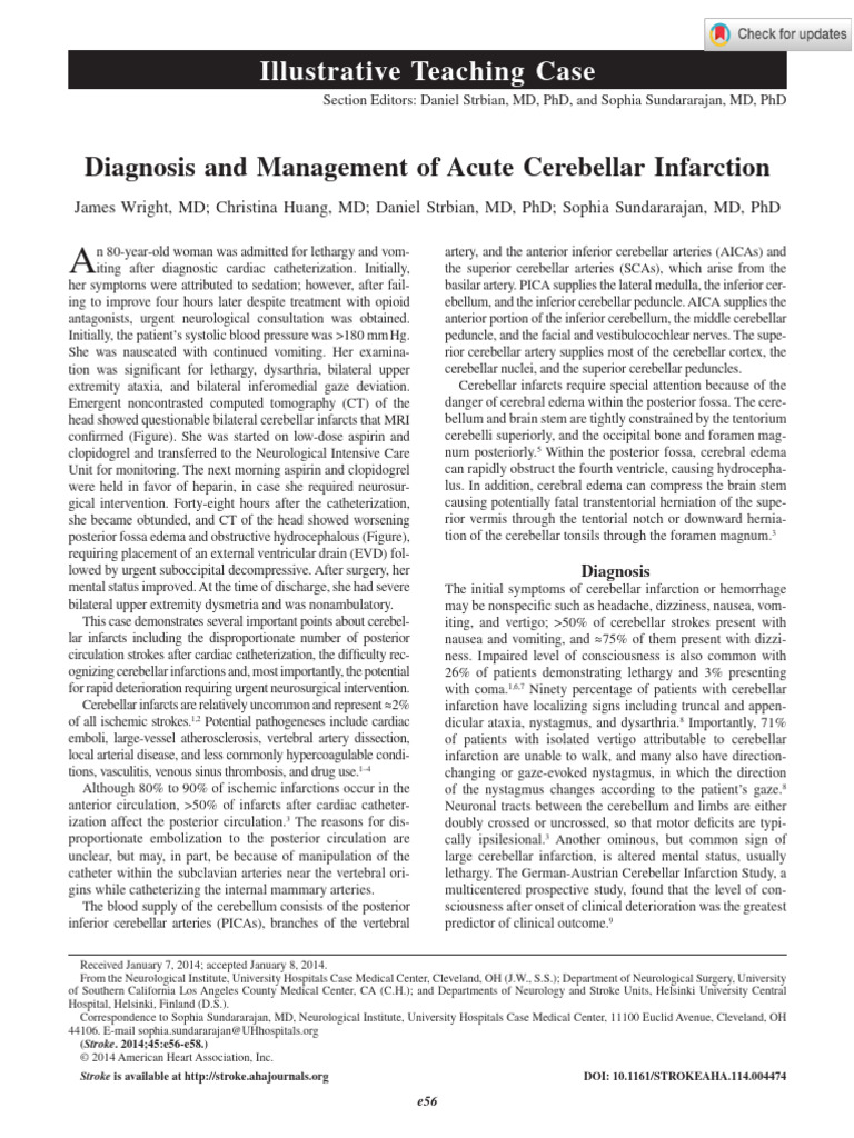 Acute Cerebellar Infarction Diagnosis And Management Pdf Stroke