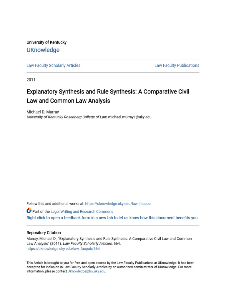 Explanatory Synthesis and Rule Synthesis - A Comparative Civil Law ...