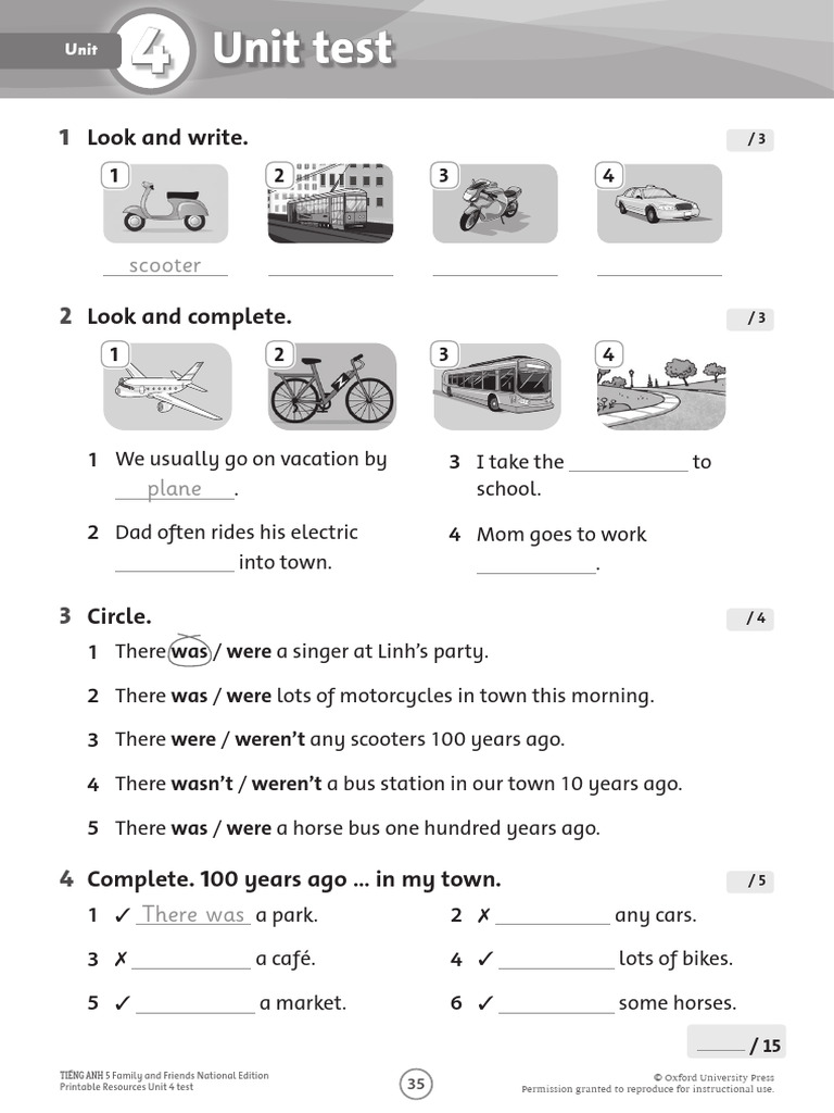 Unit 4 Test for Family and Friends 5 | PDF
