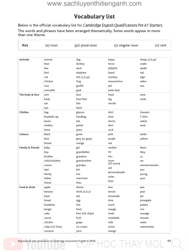 KEY - COLLINS Pre A1 Starters (Dragged) | PDF