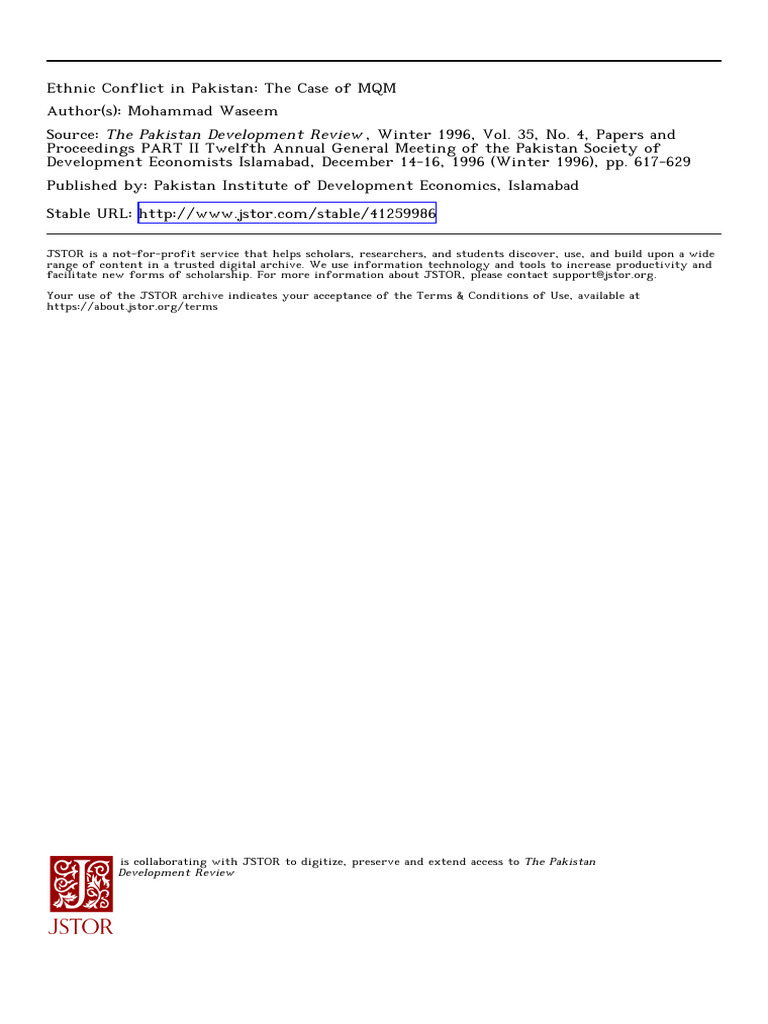 Ethnic Conflict in Pakistan - The Case of MQM | PDF | Pakistan | Nationalism