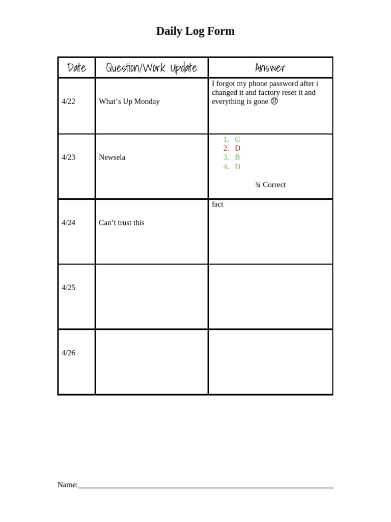 Daily Log Participation Form | PDF