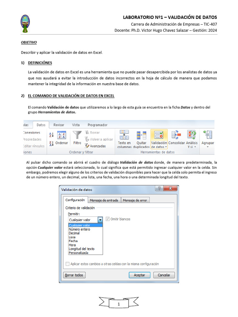 Validación de Datos en Excel: Guía | PDF | Microsoft Excel | Ventana ...
