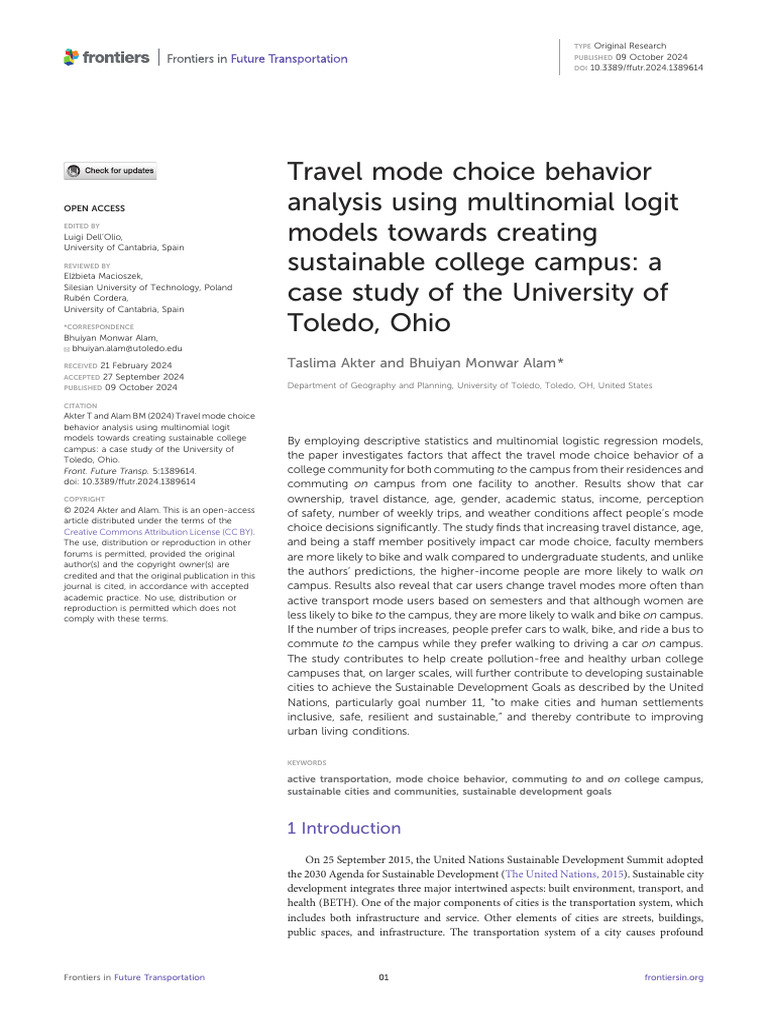 Taslima Akter and Bhuiyan Alam - Travel Mode Choice Behavior Analysis Using Multinomial Logit ...