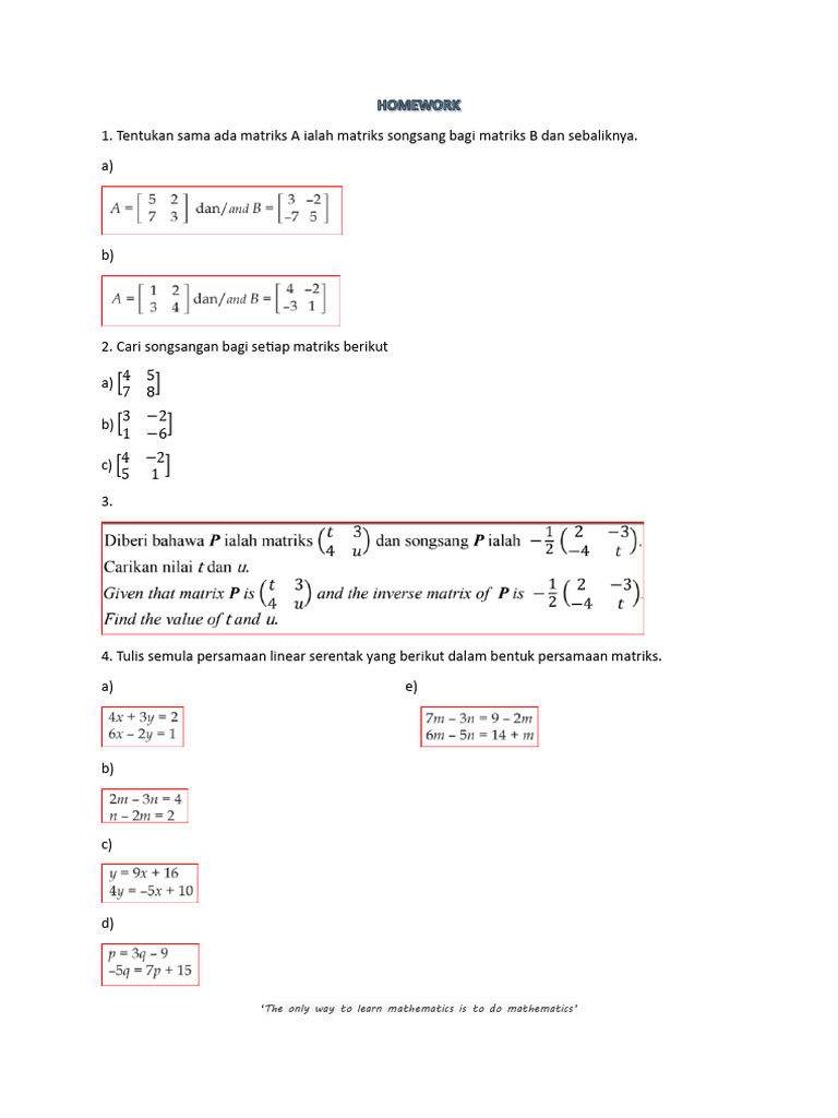 Latihan Matematik Tingkatan 5 - Matriks | PDF