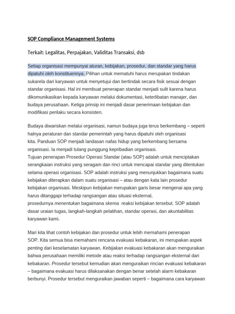 SOP Compliance Management Systems GMS | PDF