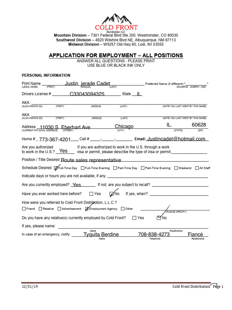Employment Application 2020 | PDF | Traffic Collision | At Will Employment