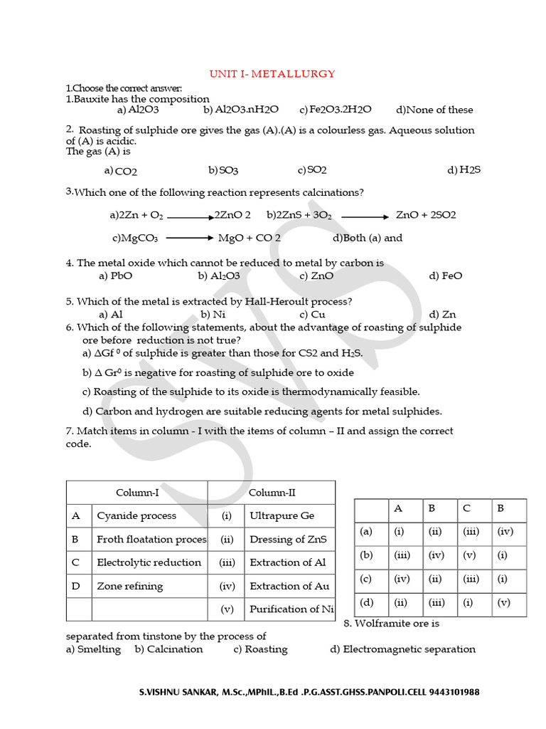 12th Chemistry Vol-1 1 Mark Material EM 4 | PDF | Silicon | Zinc