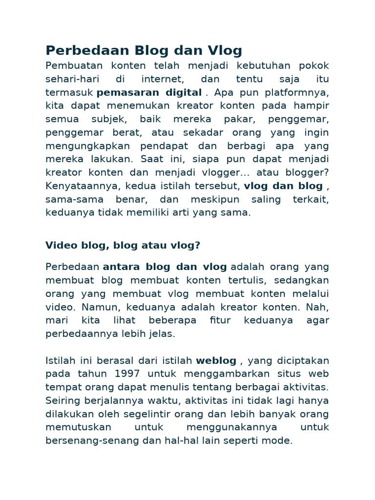 Perbedaan Blog Dan Vlog | PDF