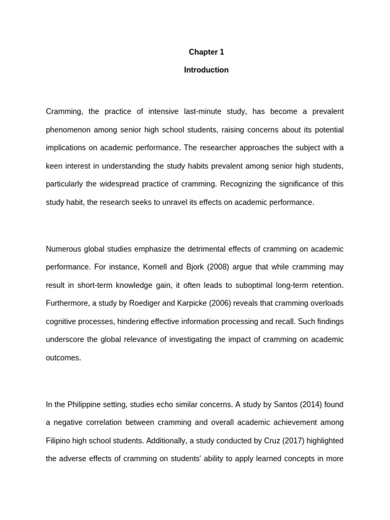 Chapter 1 and 2 - Research On Impacts of Cramming To ACAD | PDF ...
