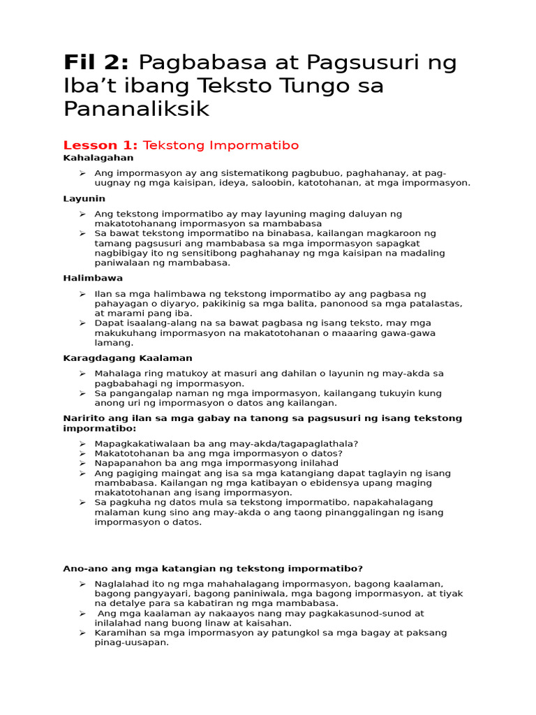 Fil 2 - Q3 Lesson 1 | PDF