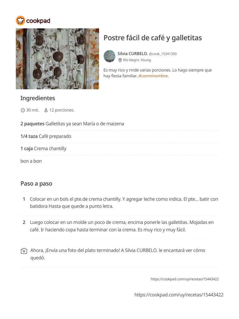 Postre fácil de café y galletitas Receta de Silvia CURBELO. - Cookpad | PDF