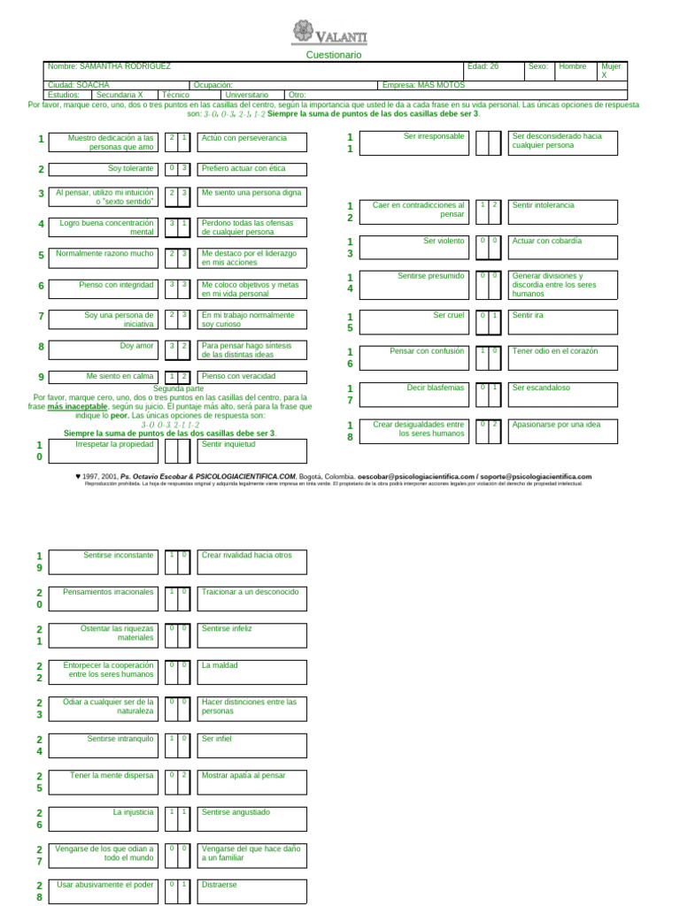 Hoja de Respuestas Valanti | PDF