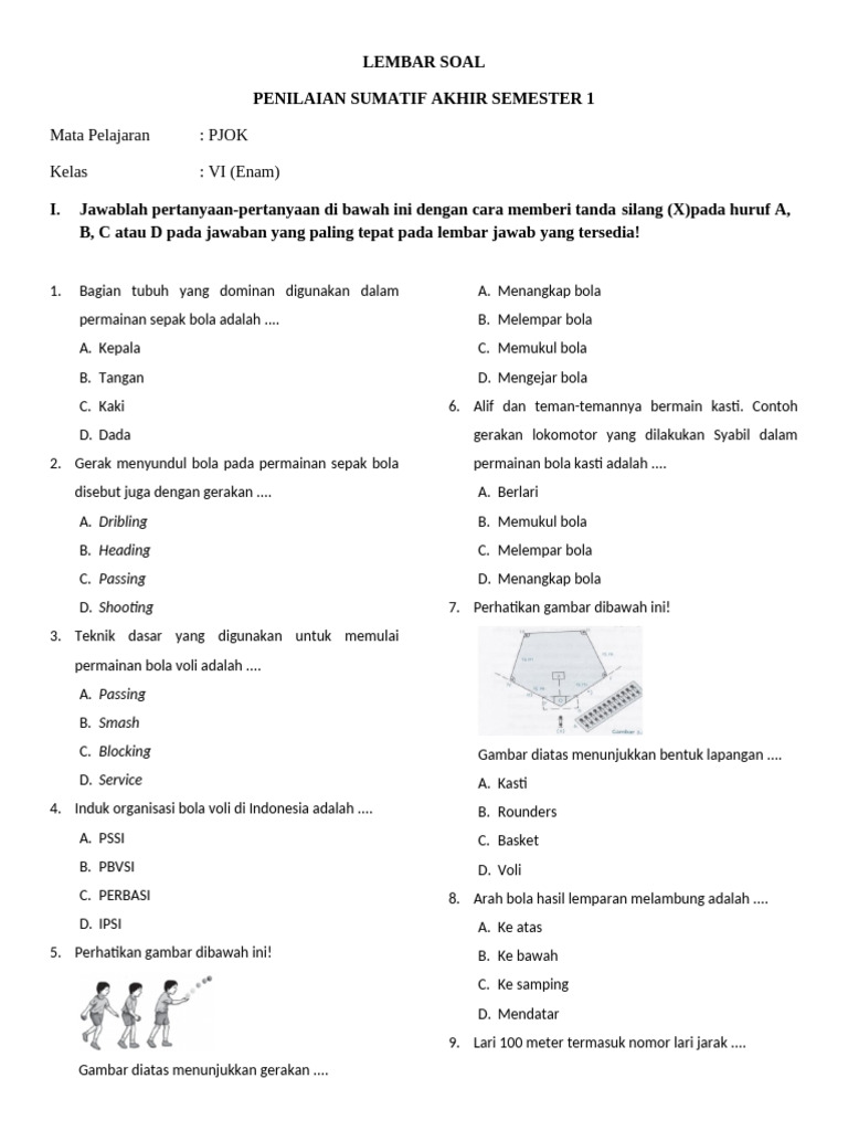Soal Sumatif 1 Kelas 6 Pjok | PDF