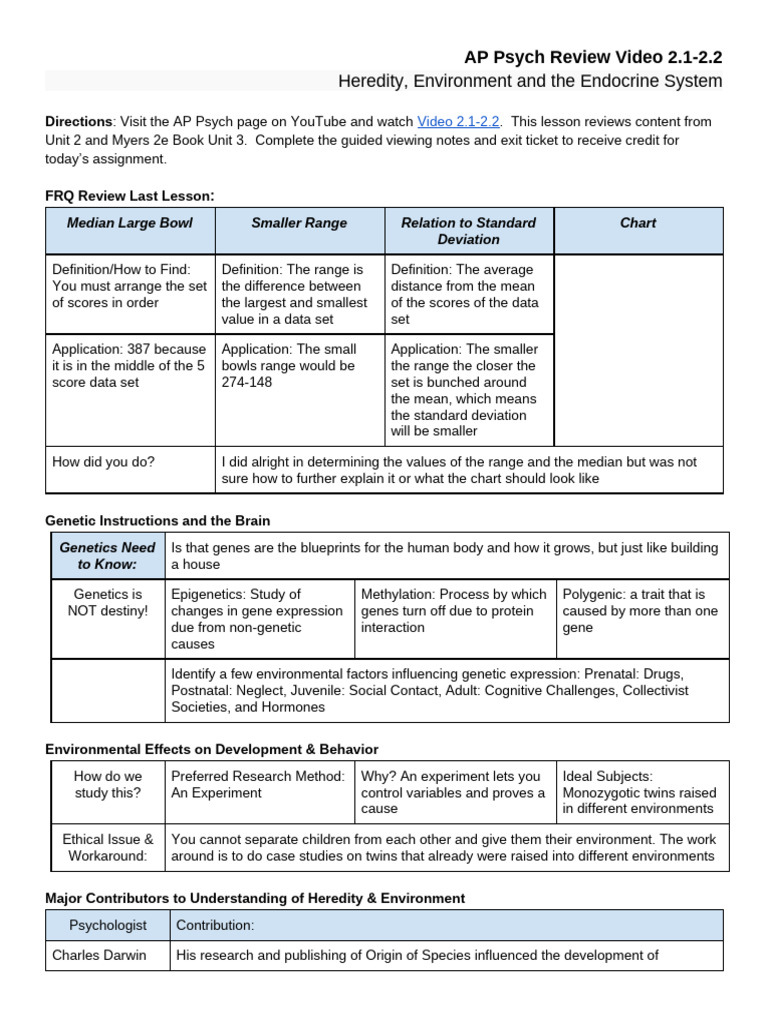 AP Psych: Heredity & Environment | PDF | Hypothalamus | Endocrine System